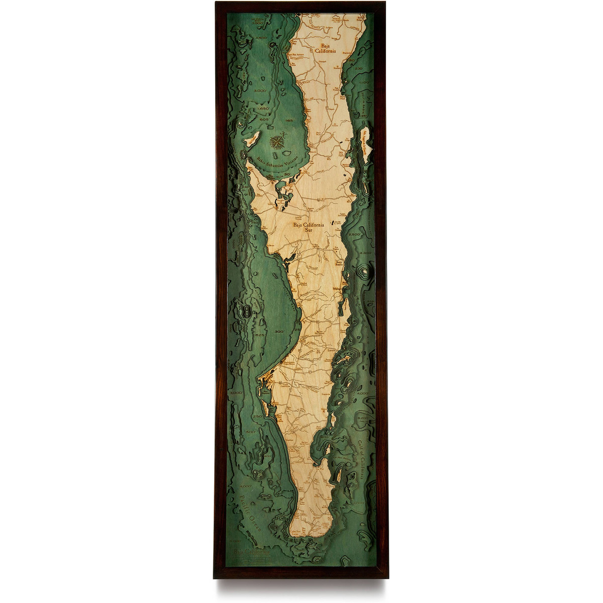 Baja Peninsula - Gulf of CA Wooden Map Art | Topographic 3D Chart