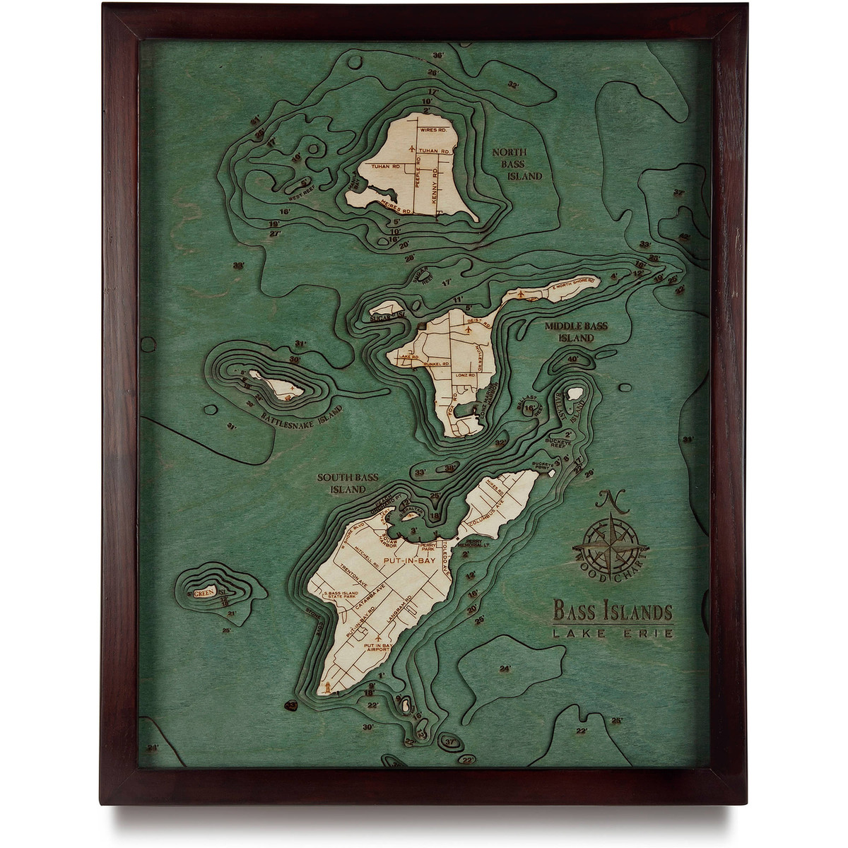 Bass Islands Wooden Map Art | Topographic 3D Chart