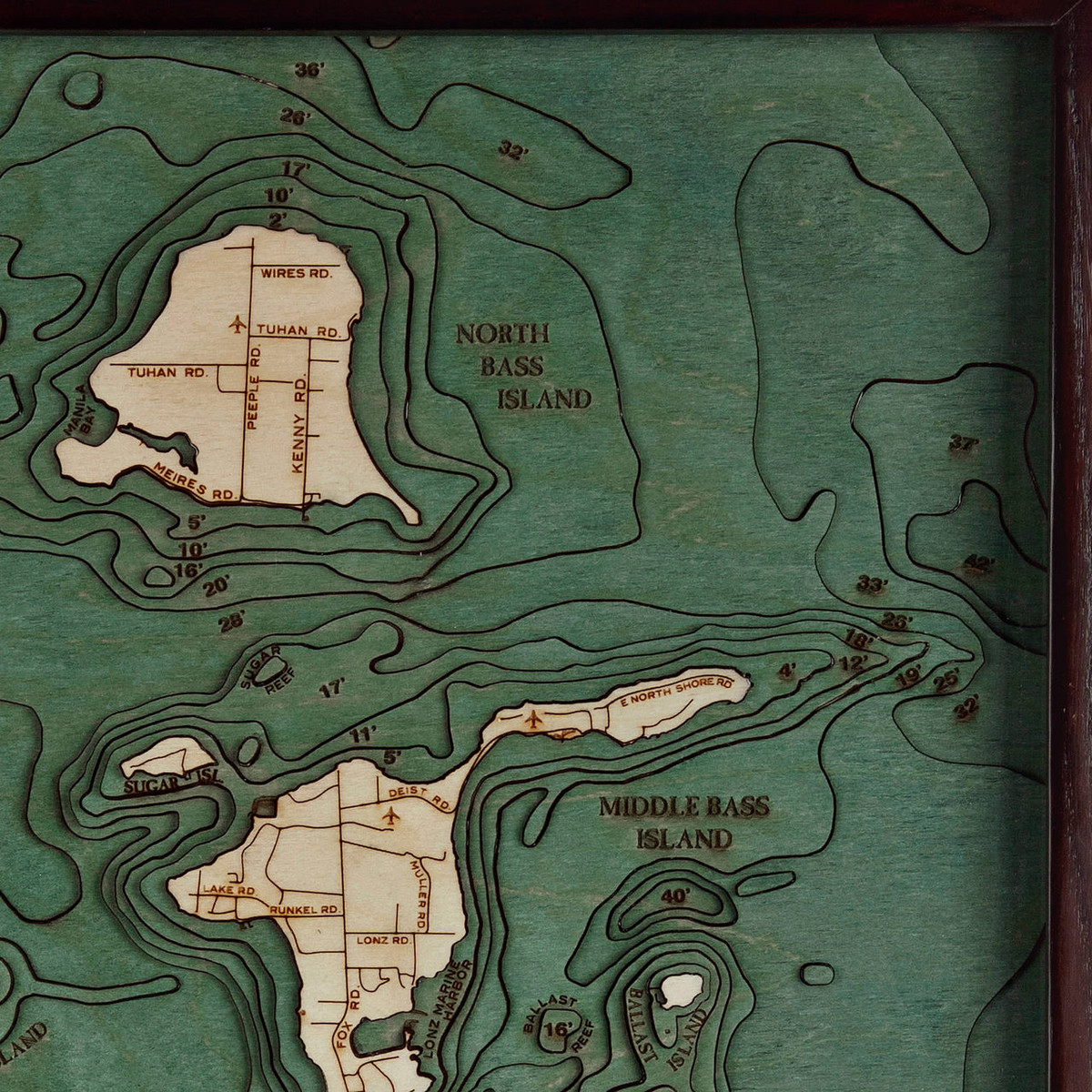 Bass Islands Wooden Map Art | Topographic 3D Chart