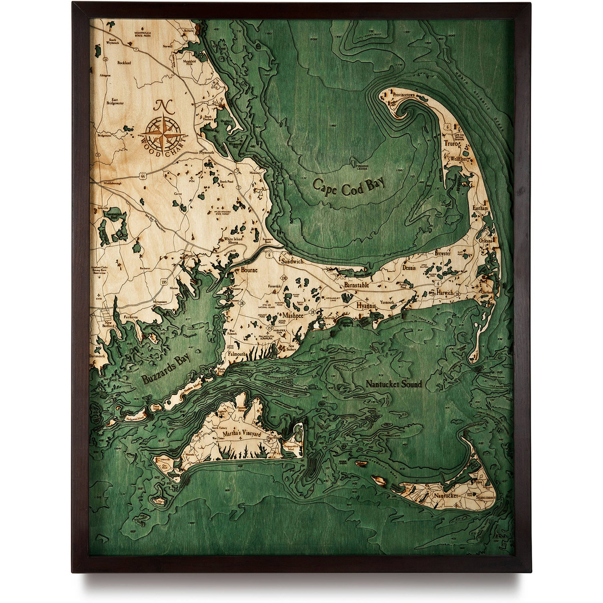 Cape Cod Wooden Map Art | Topographic 3D Chart