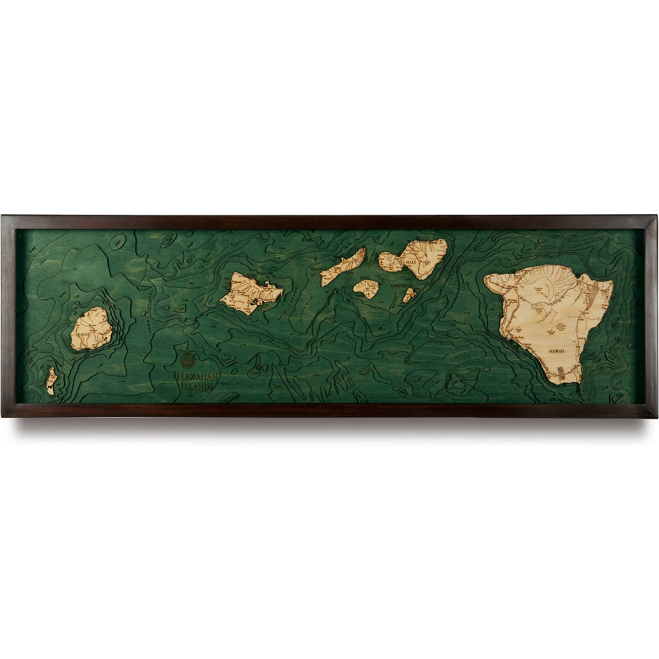 Hawaiian Islands Wooden Map Art | Topographic 3D Chart