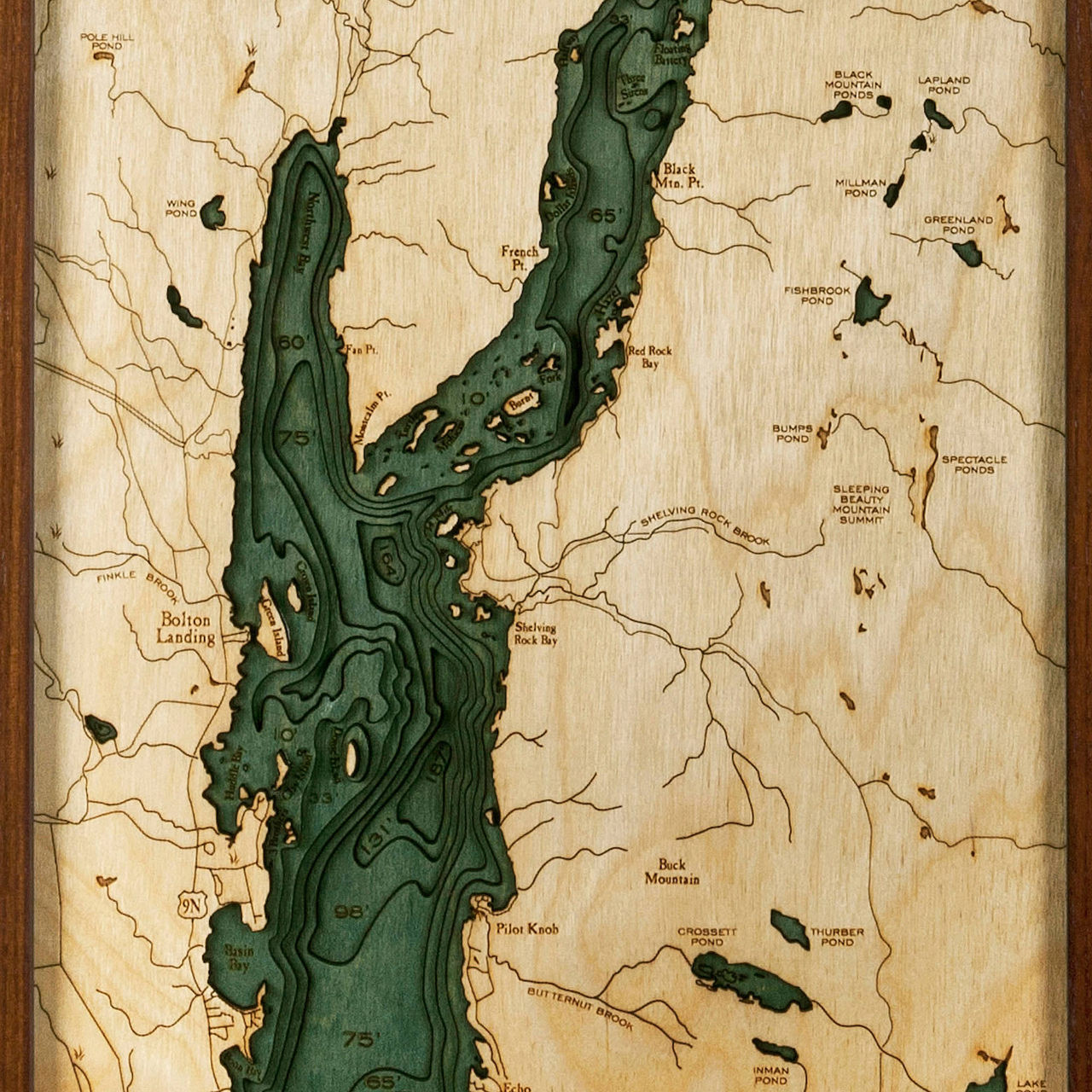 Lake George Wooden Map Art | Topographic 3D Chart