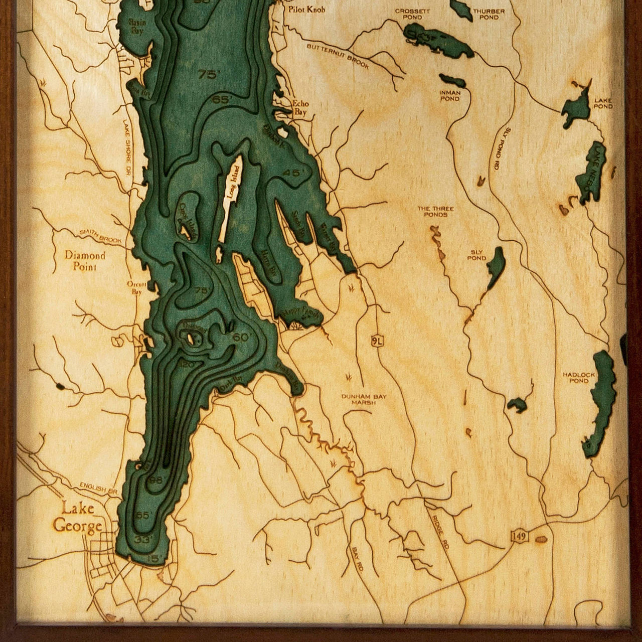 Lake George Wooden Map Art | Topographic 3D Chart