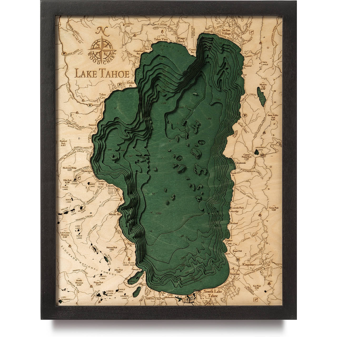 Lake Tahoe Medium Wooden Map Art | Topographic 3D Chart
