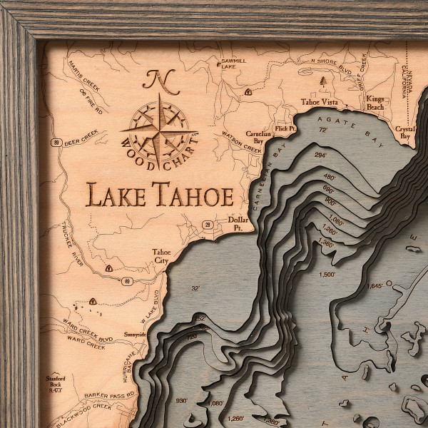 Lake Tahoe Medium Wooden Map Art | Topographic 3D Chart