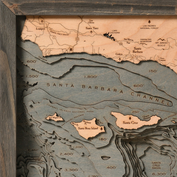 Santa Barbara - Channel Islands Wooden Map Art | 3D Chart