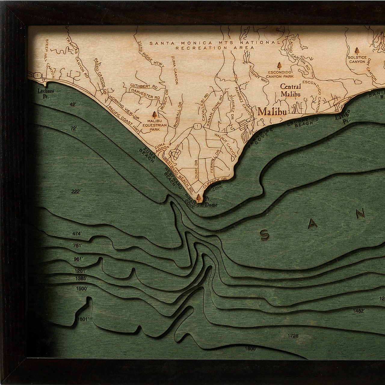 Malibu Wooden Map Art | Topographic 3D Chart