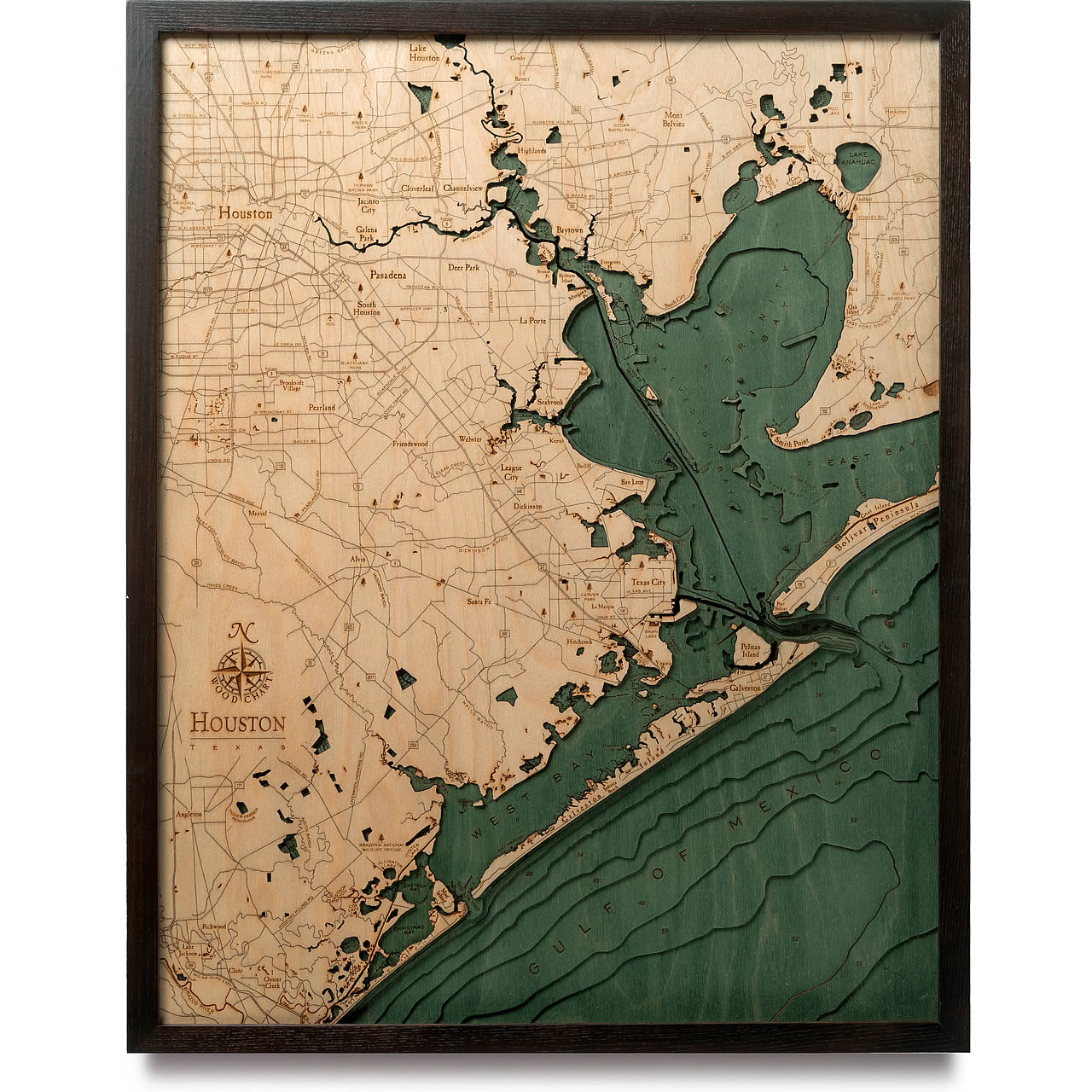 Houston Wooden Map Art | Topographic 3D Chart