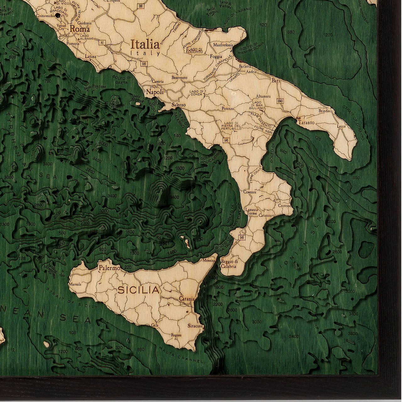 Italy Wooden Map Art | Italian Republic | Topographic 3D Chart