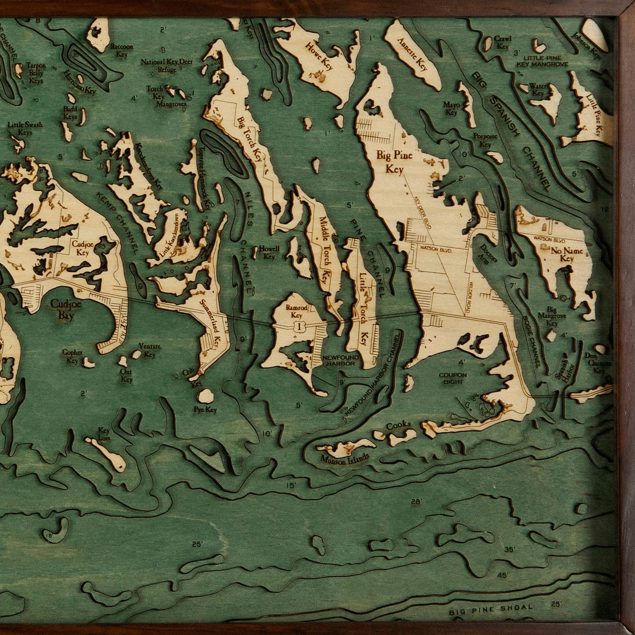 Florida Keys Wooden Map Art | Topographic 3D Chart