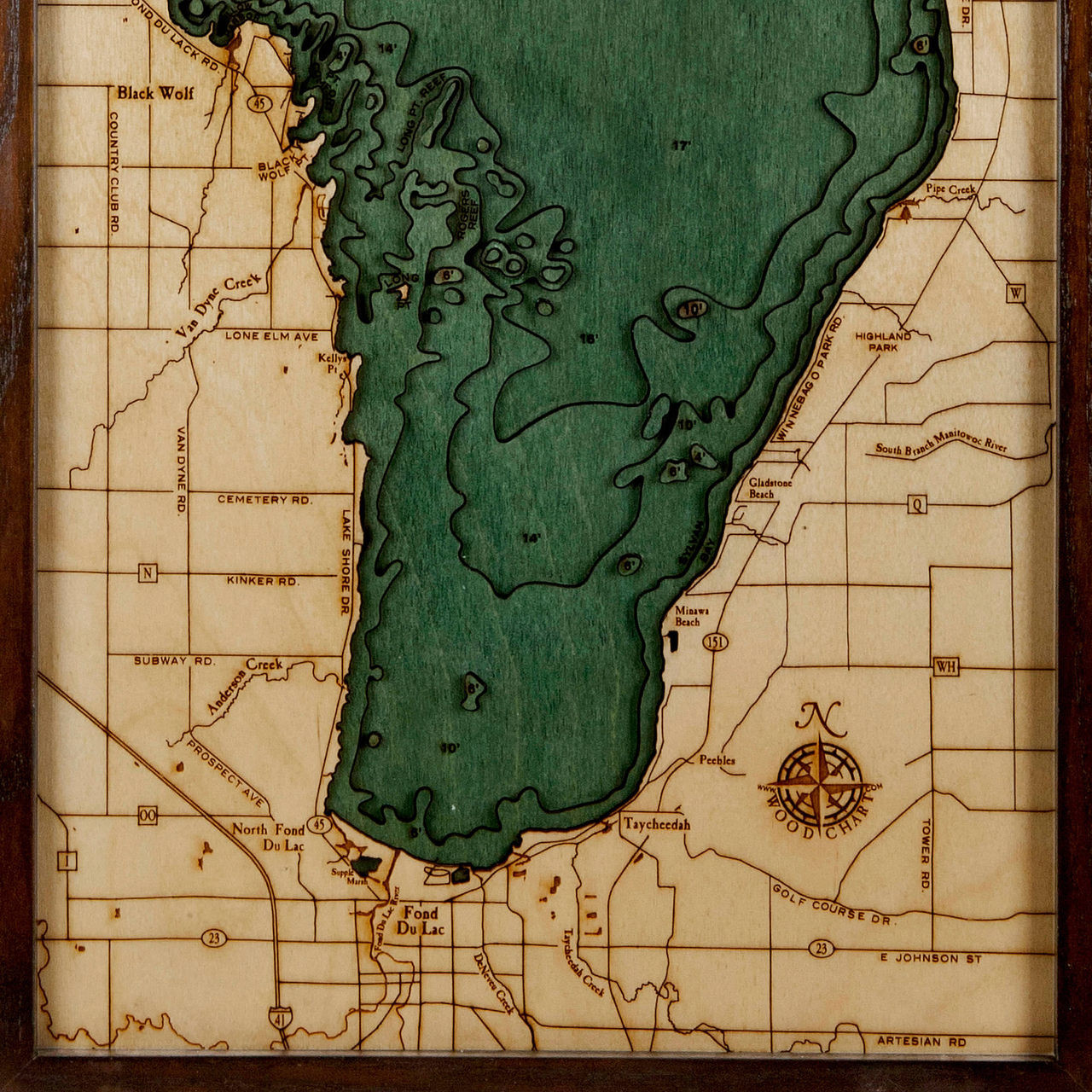 Lake Winnebago Depth Map Lake Winnebago WI Barrel End Style Lake Art