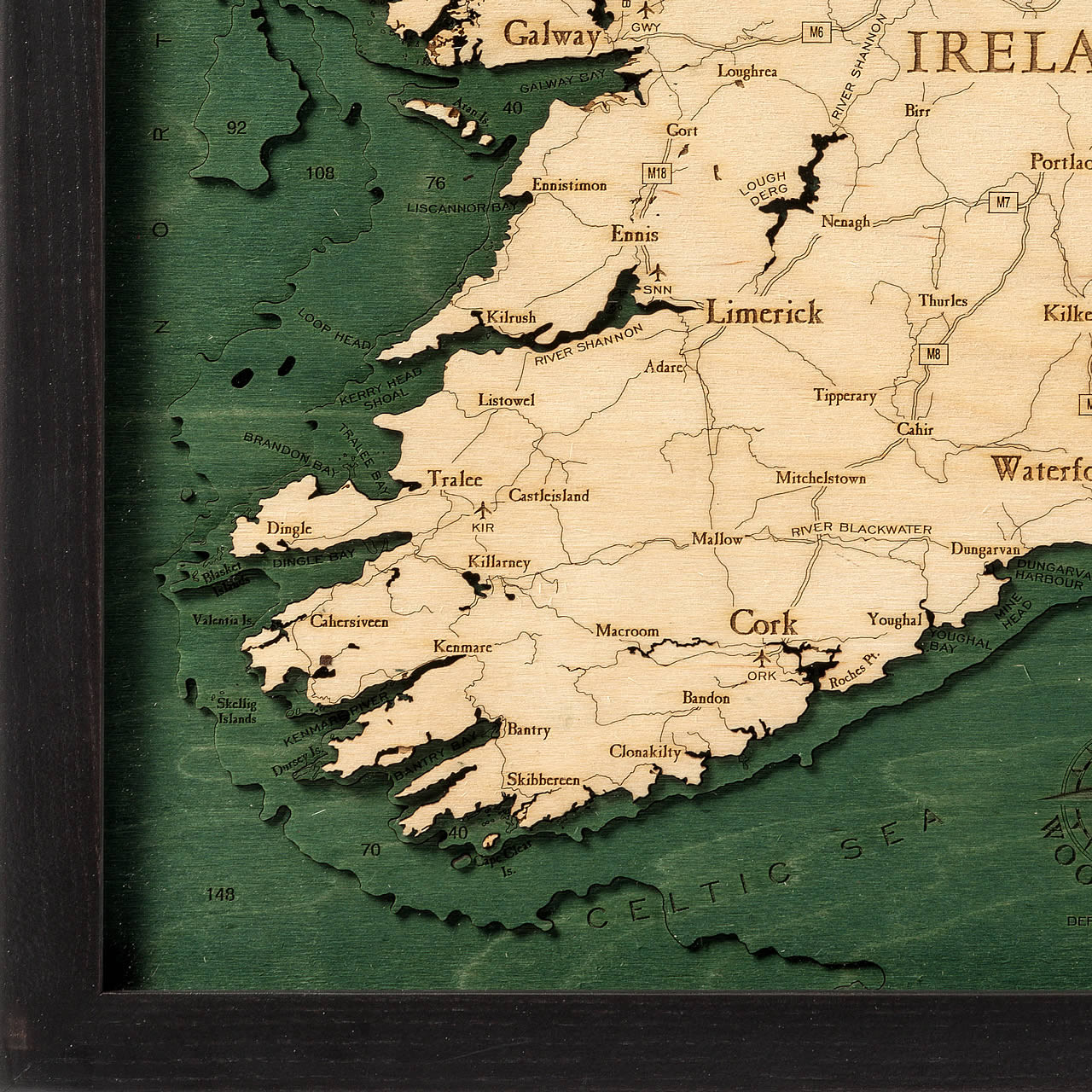 Ireland Wooden Map Art | Eire | Topographic 3D Chart