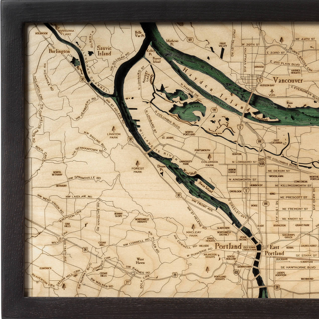 Portland Wooden Map Art | Topographic 3D Chart