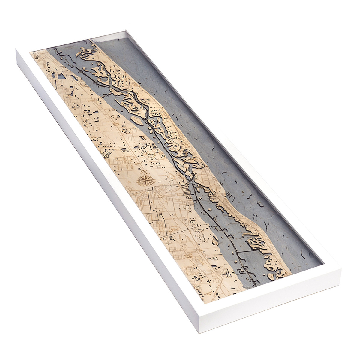 Indian River - White Frame by Woodchart | Nautical Wood Maps
