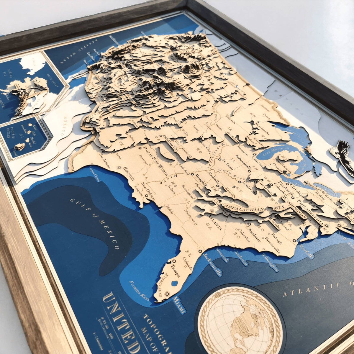 United States 3D Topographic Wood Map