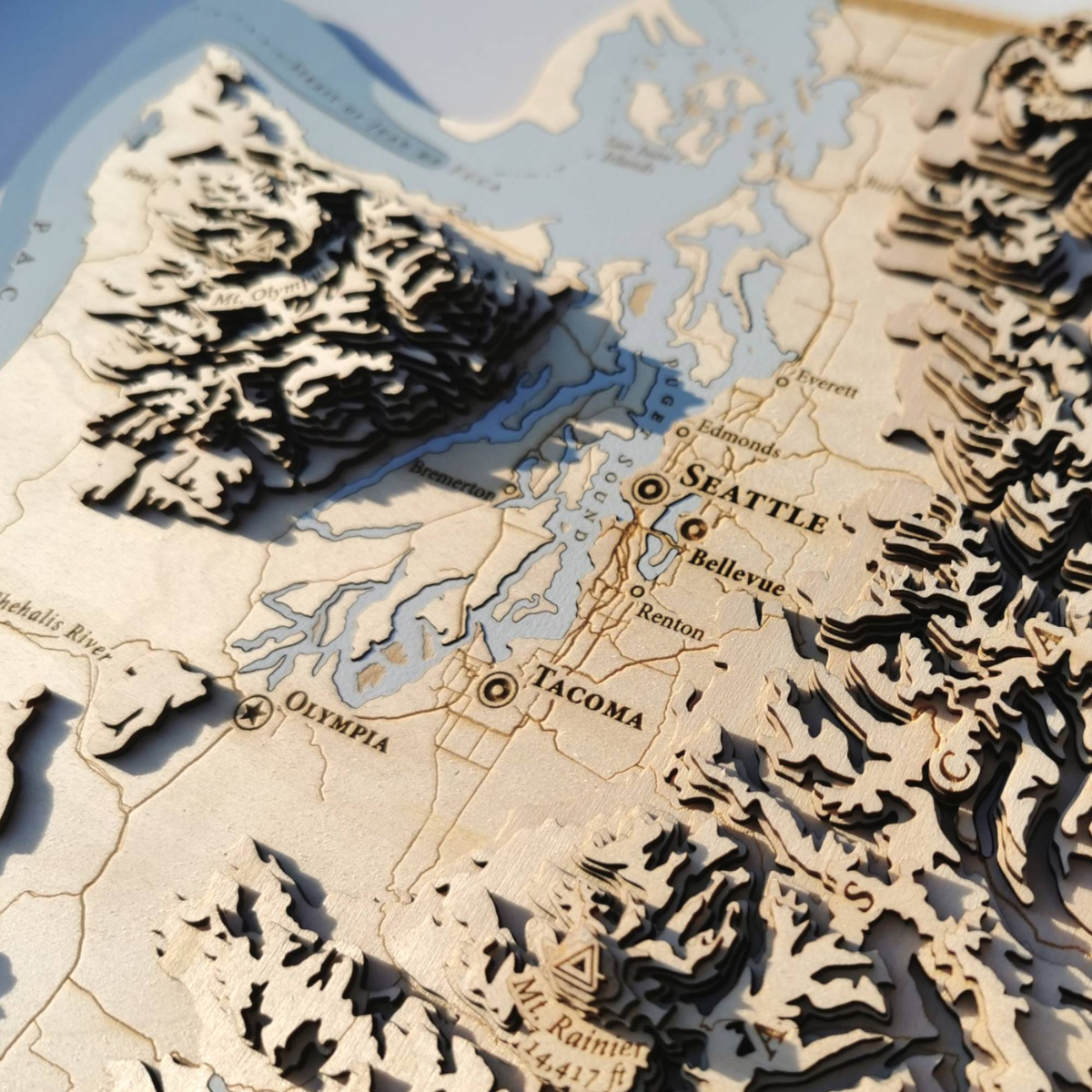 Washington 3D Topographic Wood Map
