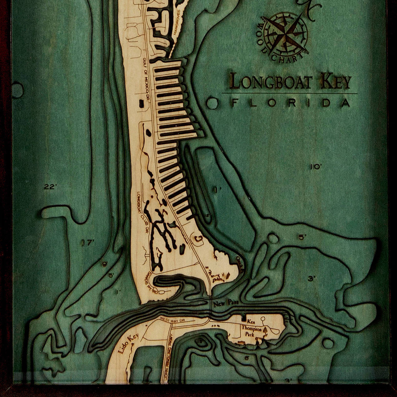 Longboat Key Wooden Map Art | Topographic 3D Chart