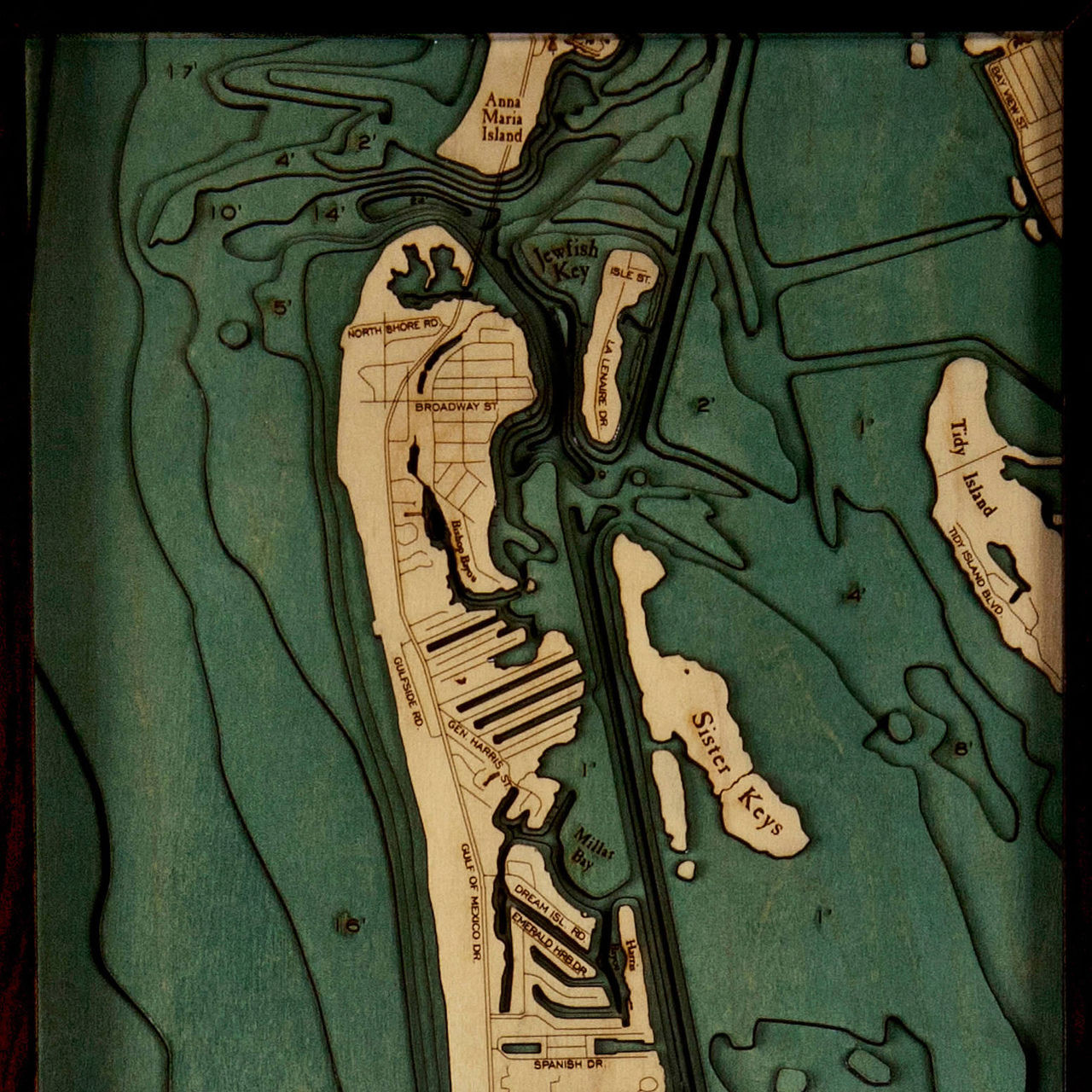Longboat Key Wooden Map Art | Topographic 3D Chart