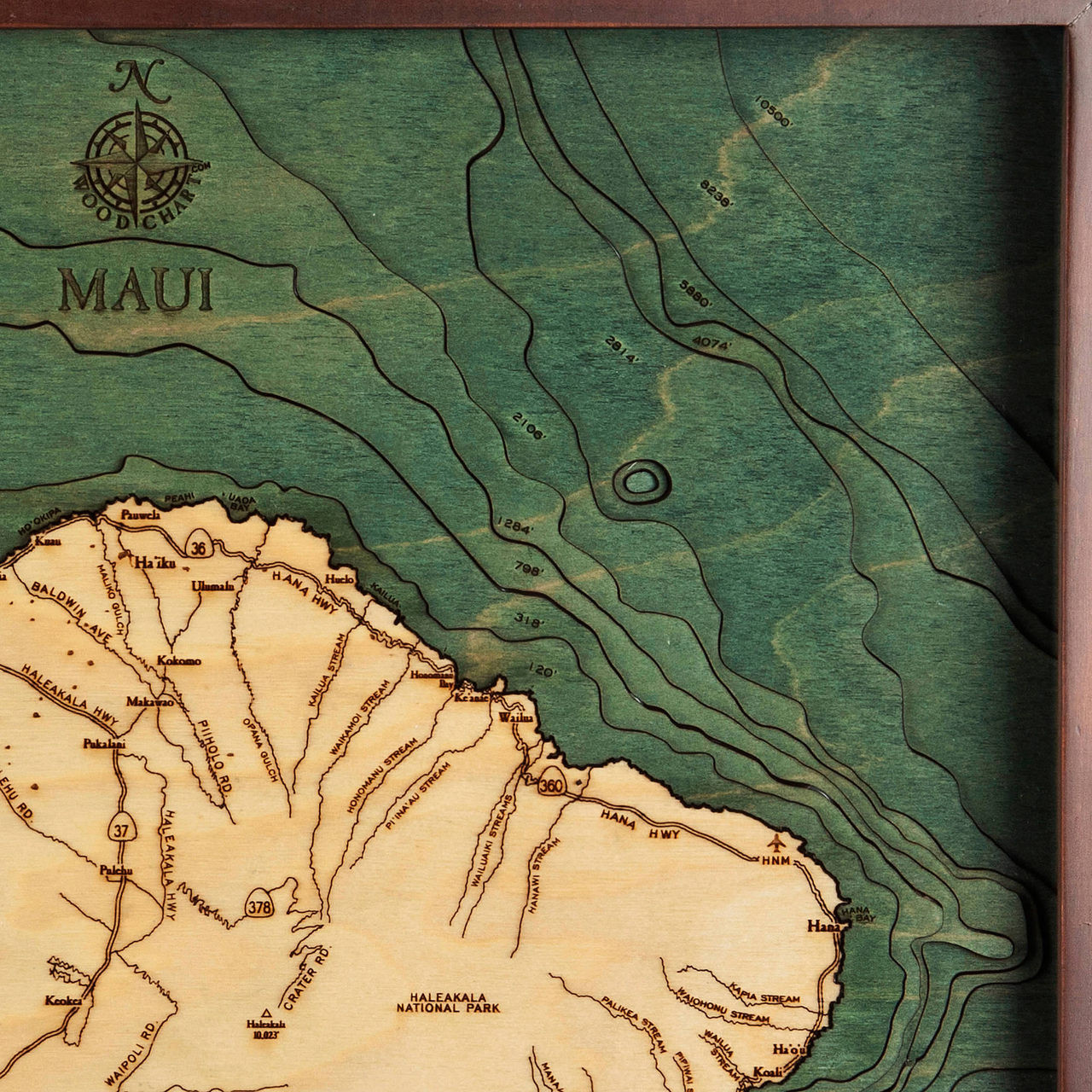 Maui Wooden Map Art | Topographic 3D Chart