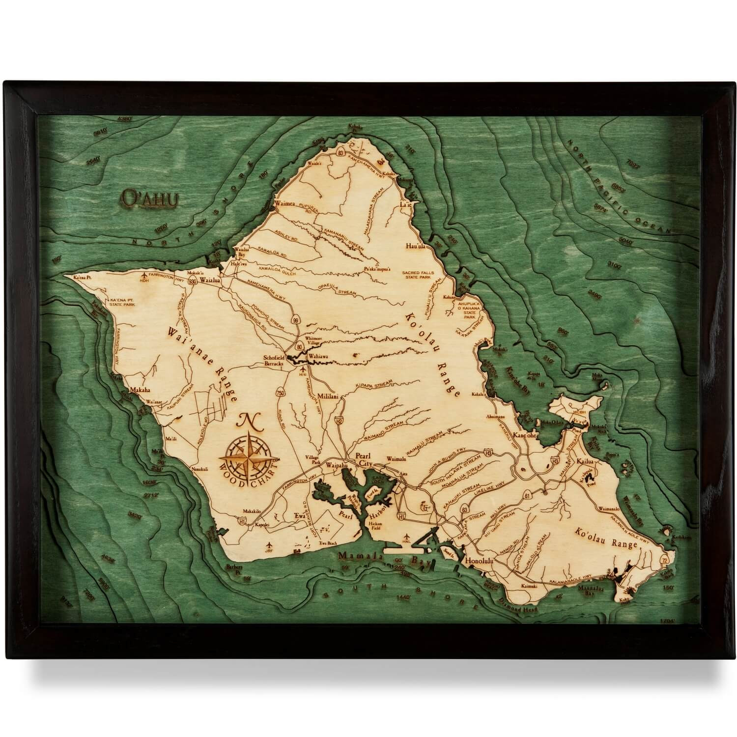 Oahu Wooden Map Art | Topographic 3D Chart