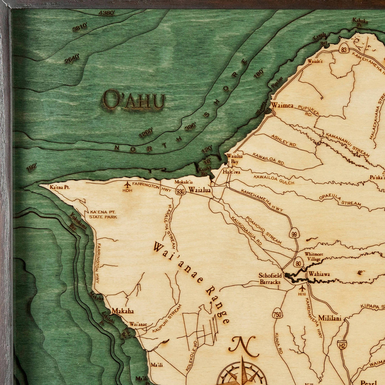 Oahu Wooden Map Art | Topographic 3D Chart