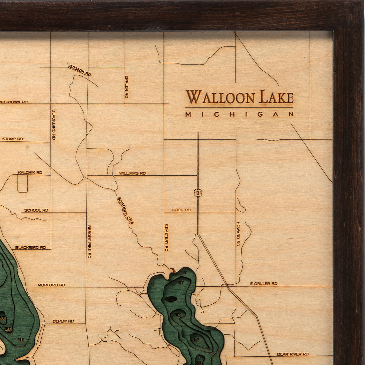 Walloon Lake Wooden Map Art | Topographic 3D Chart