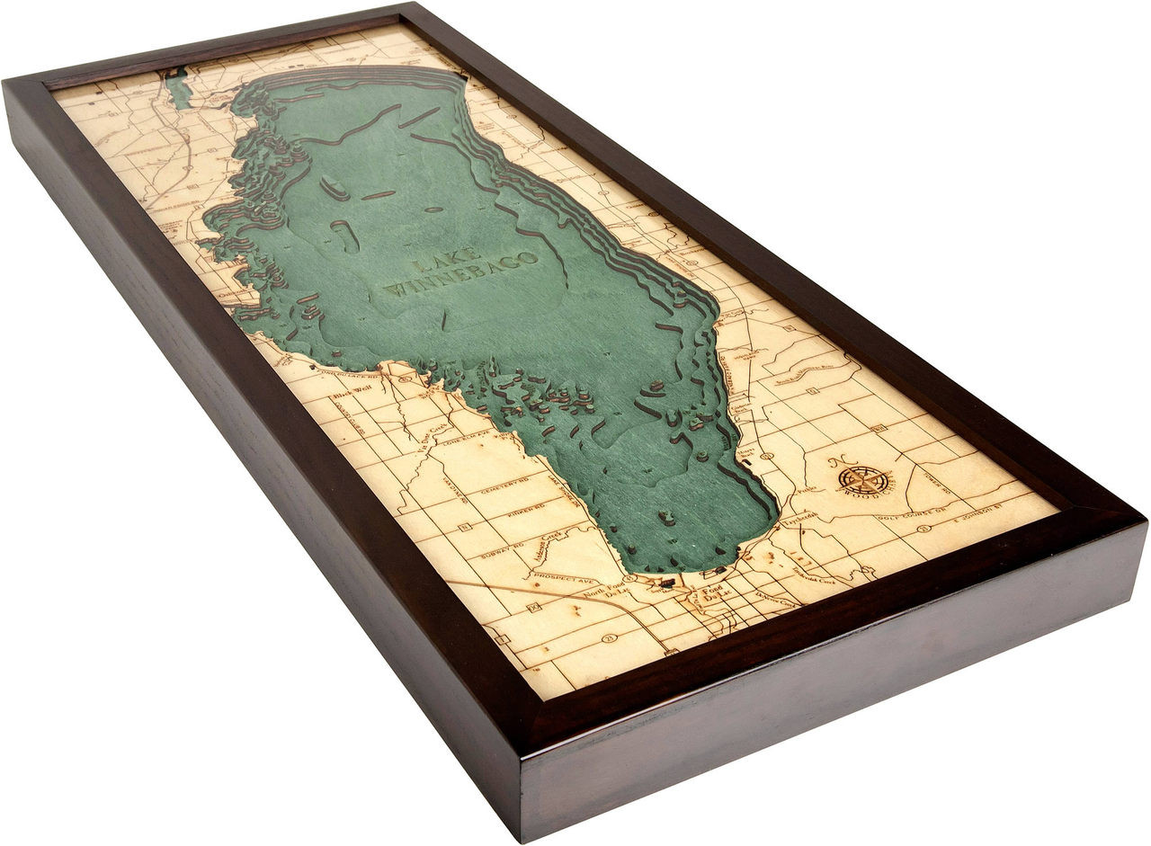 Lake Winnebago Wooden Map Art | Topographic 3D Chart