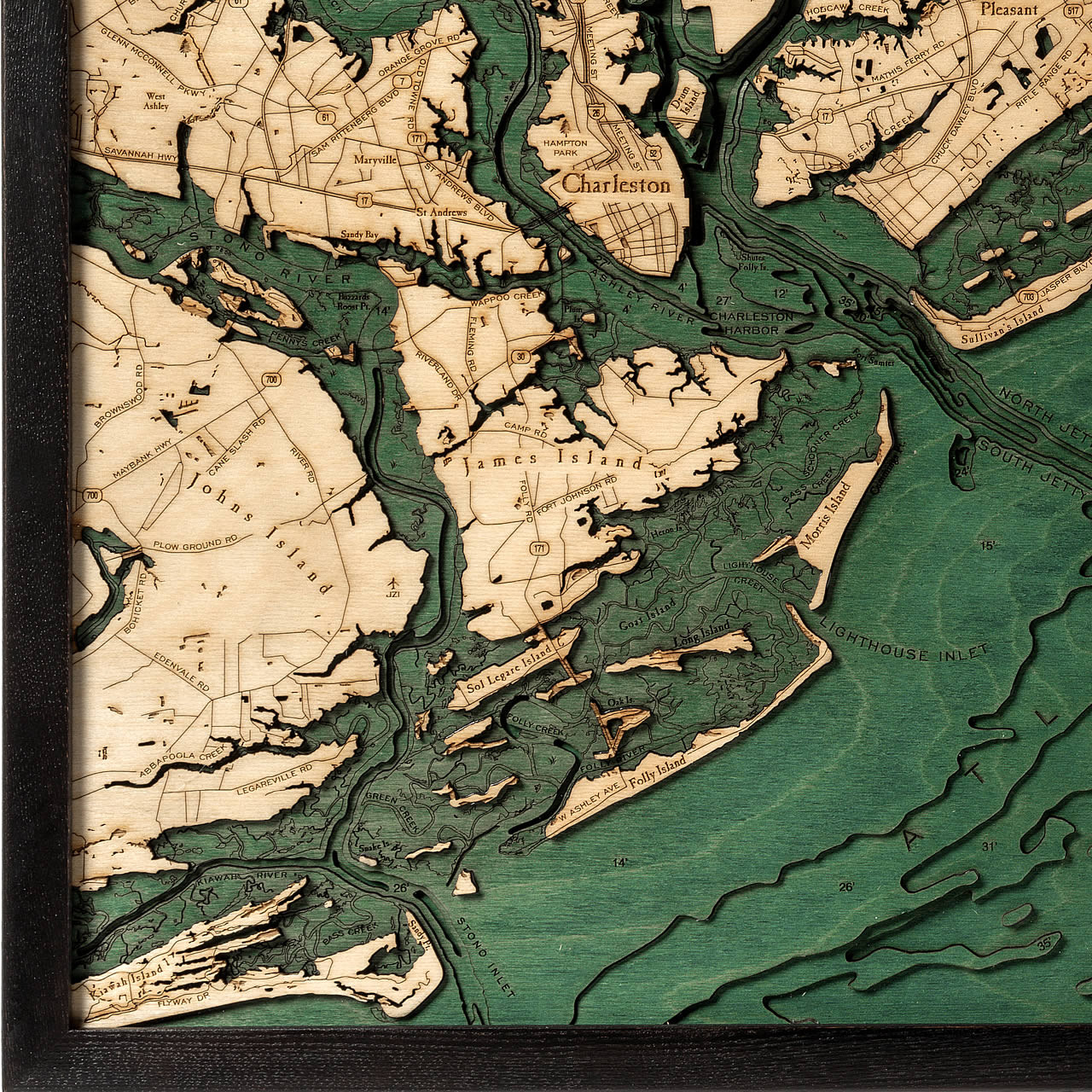 Charleston Wooden Map Art | Topographic 3D Chart