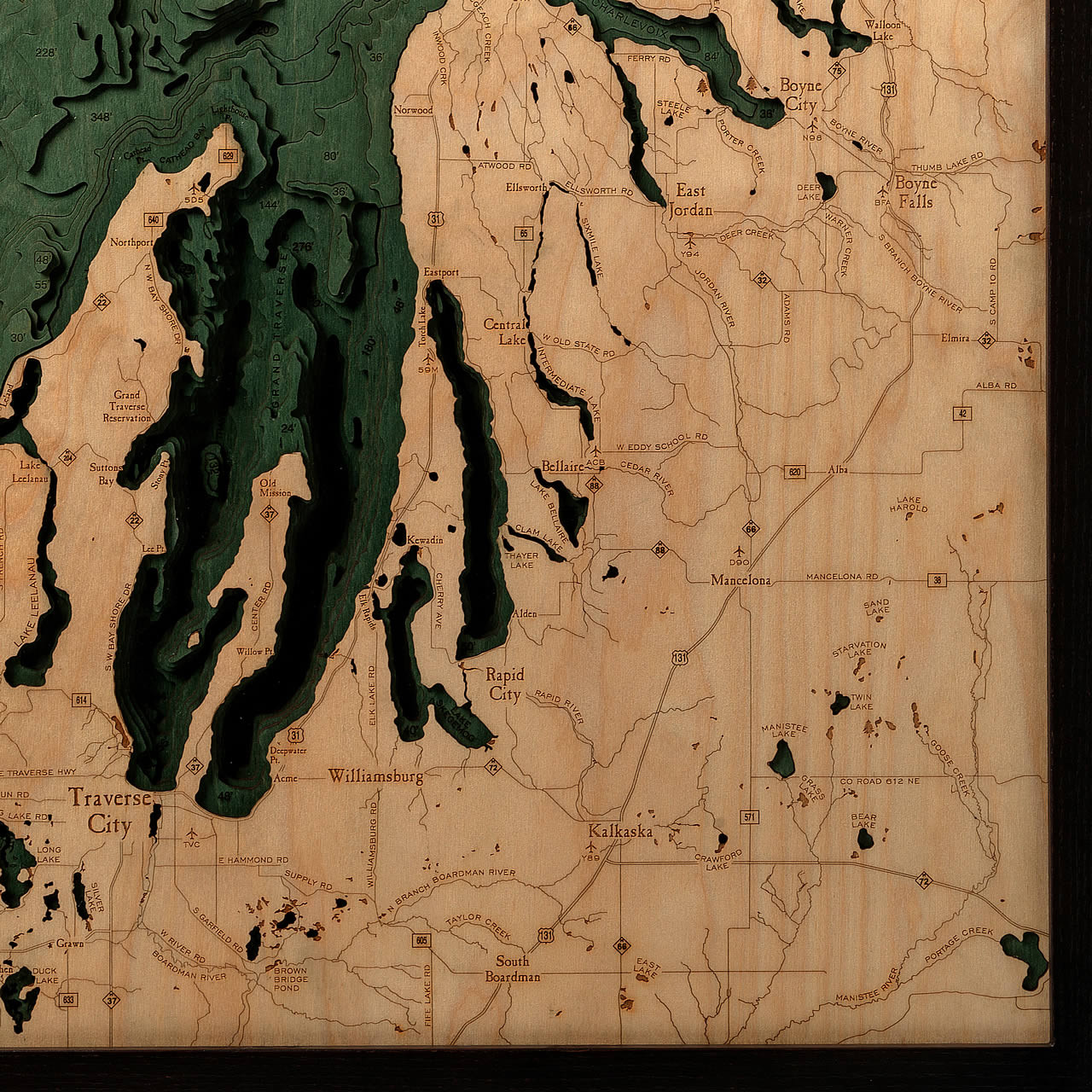 Northwest Michigan Wooden Map Art | Topographic 3D Chart