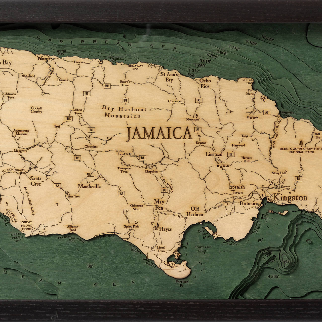 Jamaica Wooden Map Art | Topographic 3D Chart