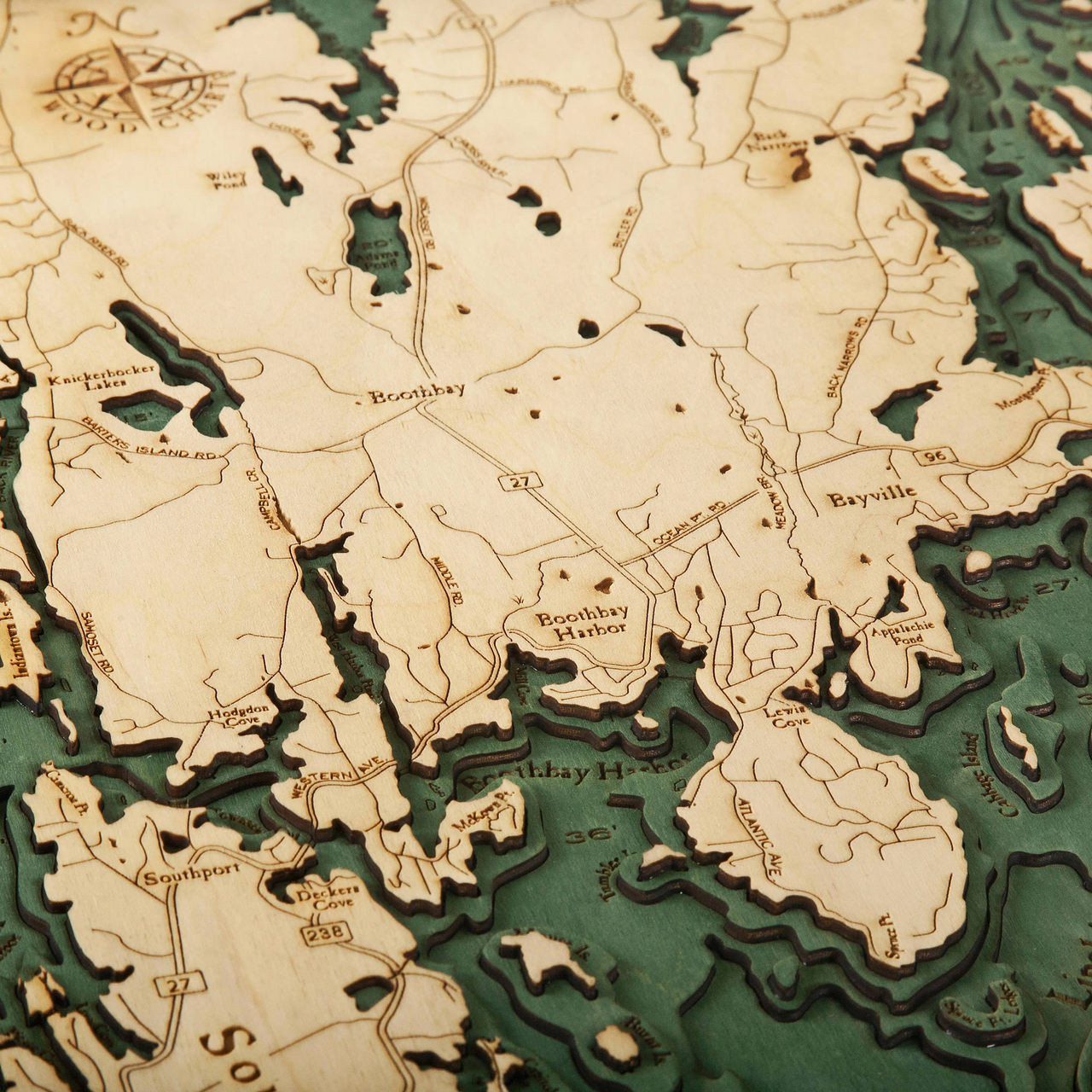 Boothbay Harbor Wooden Map Art | Topographic 3D Chart