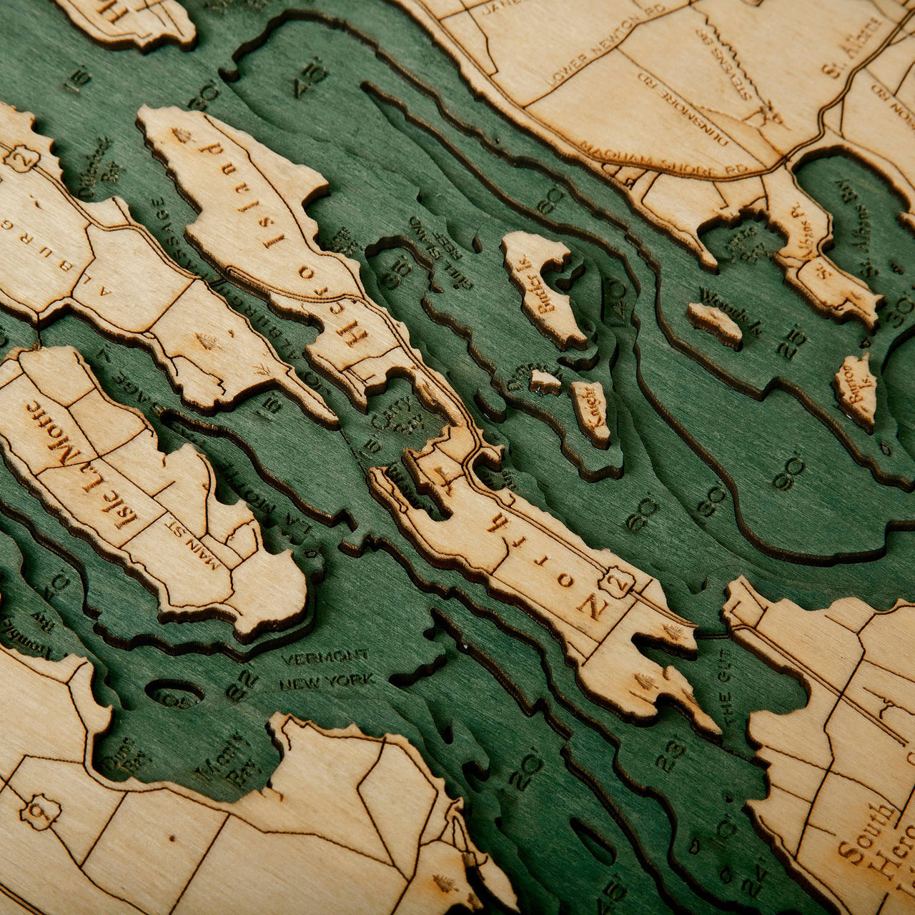 Lake Champlain Wooden Map Art | Topographic 3D Chart