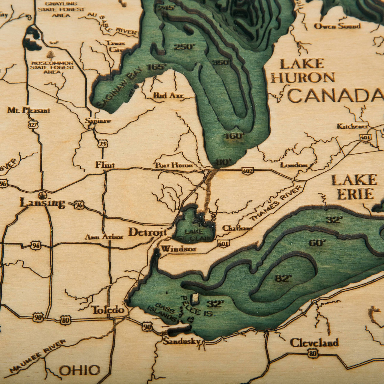 The Great Lakes - Sm Wooden Map Art | Topographic 3D Chart