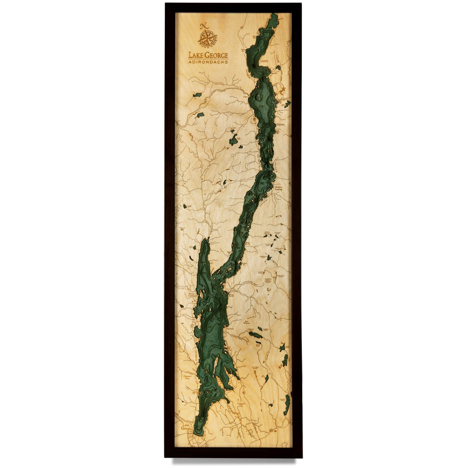Lake George Wooden Map Art | Topographic 3D Chart