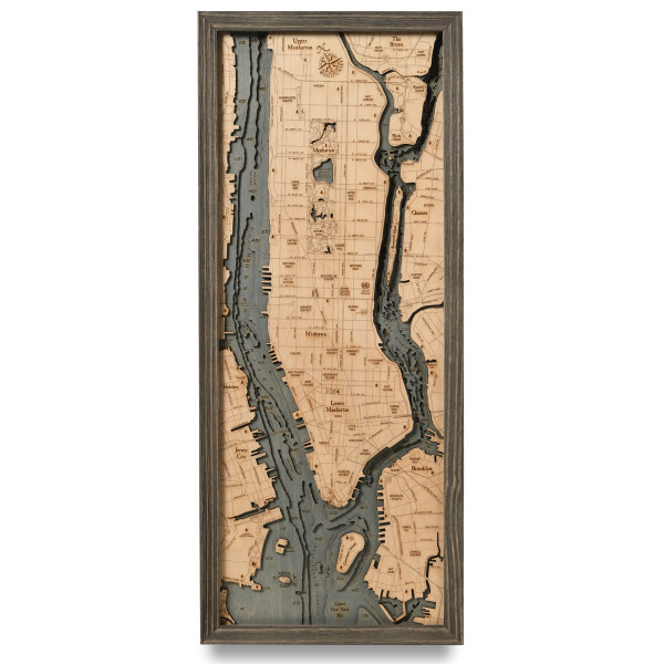 Manhattan NYC Wooden Map Art | Topographic 3D Chart