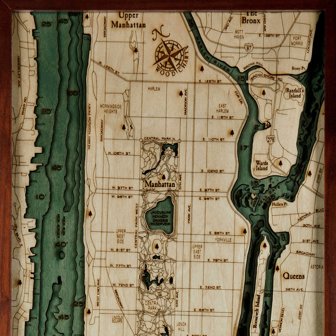 Manhattan NYC Wooden Map Art | Topographic 3D Chart