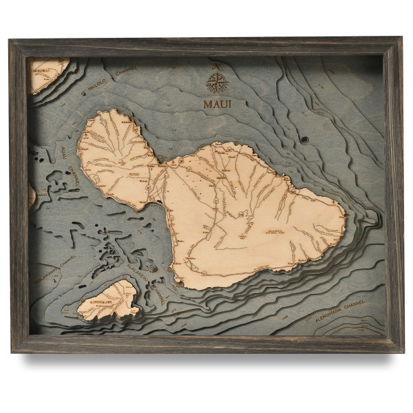 Maui Wooden Map Art | Topographic 3D Chart