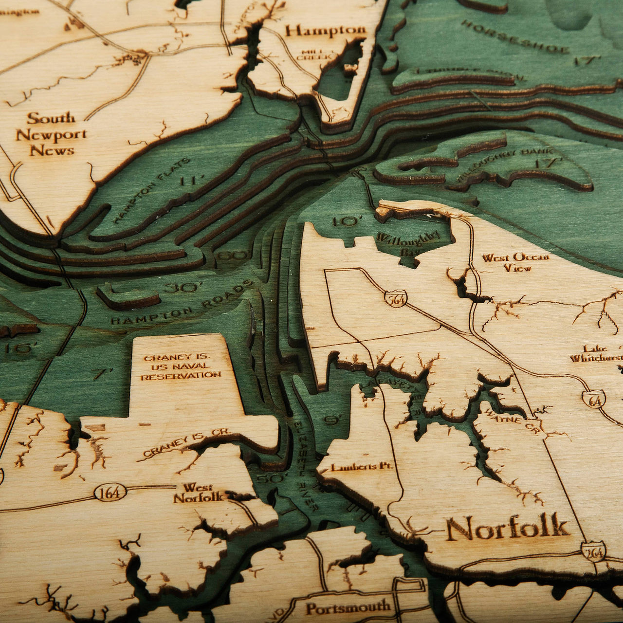 Norfolk Wooden Map Art | Topographic 3D Chart