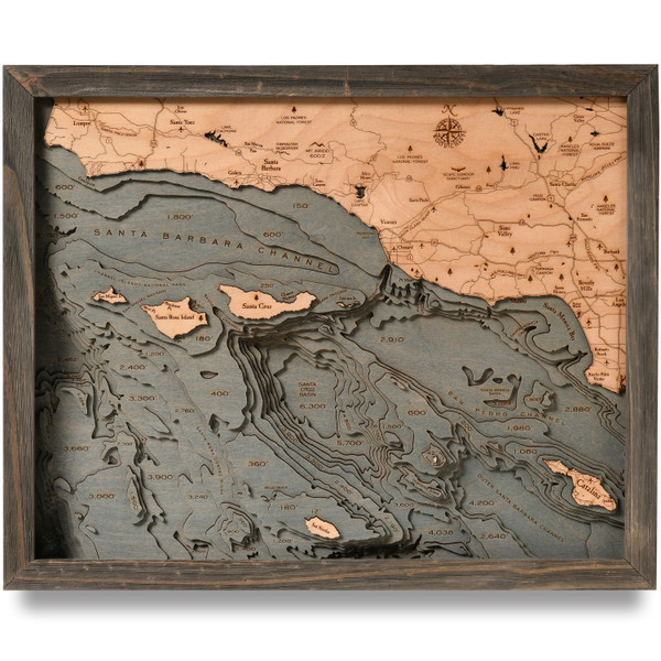 Santa Barbara - Channel Islands Wooden Map Art | 3D Chart