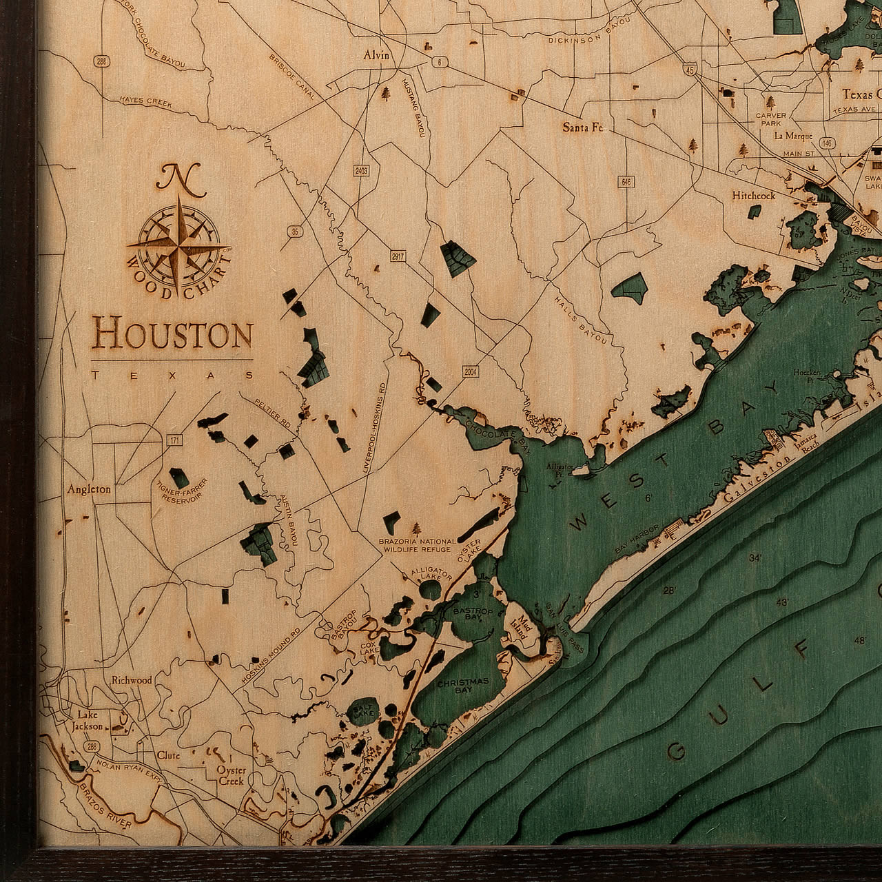 Houston Wooden Map Art | Topographic 3D Chart
