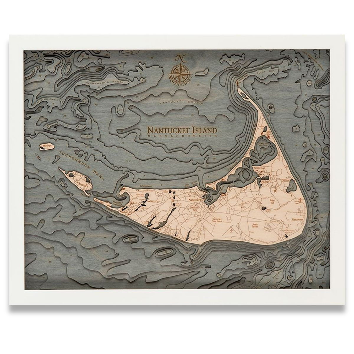 Nantucket Wooden Map Art | Topographic 3D Chart