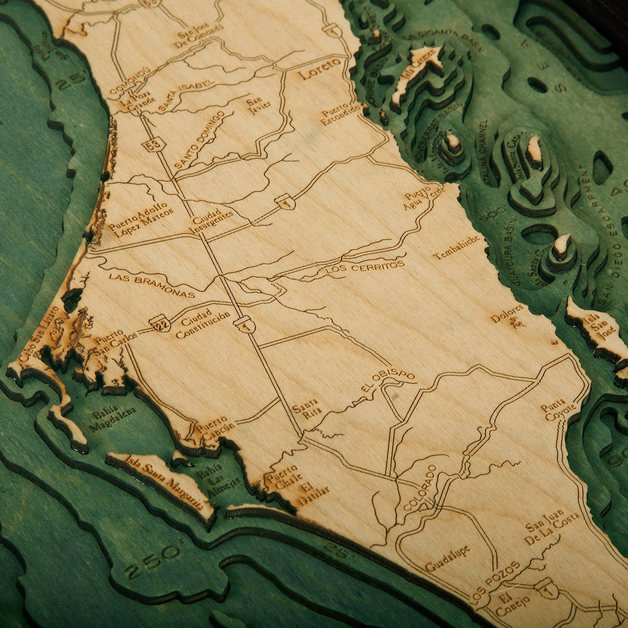 Baja Peninsula - Gulf of CA Wooden Map Art | Topographic 3D Chart