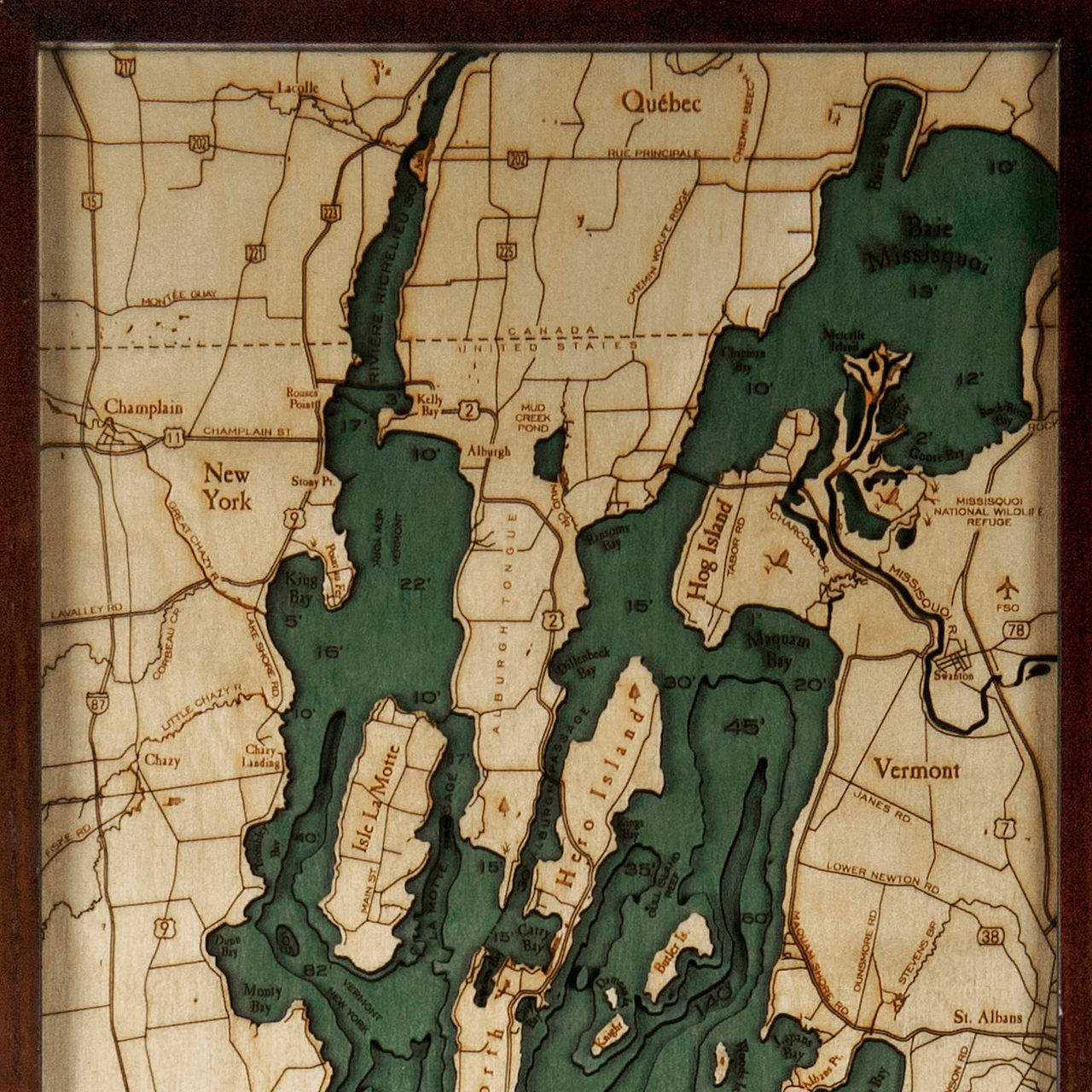 Lake Champlain Wooden Map Art | Topographic 3D Chart