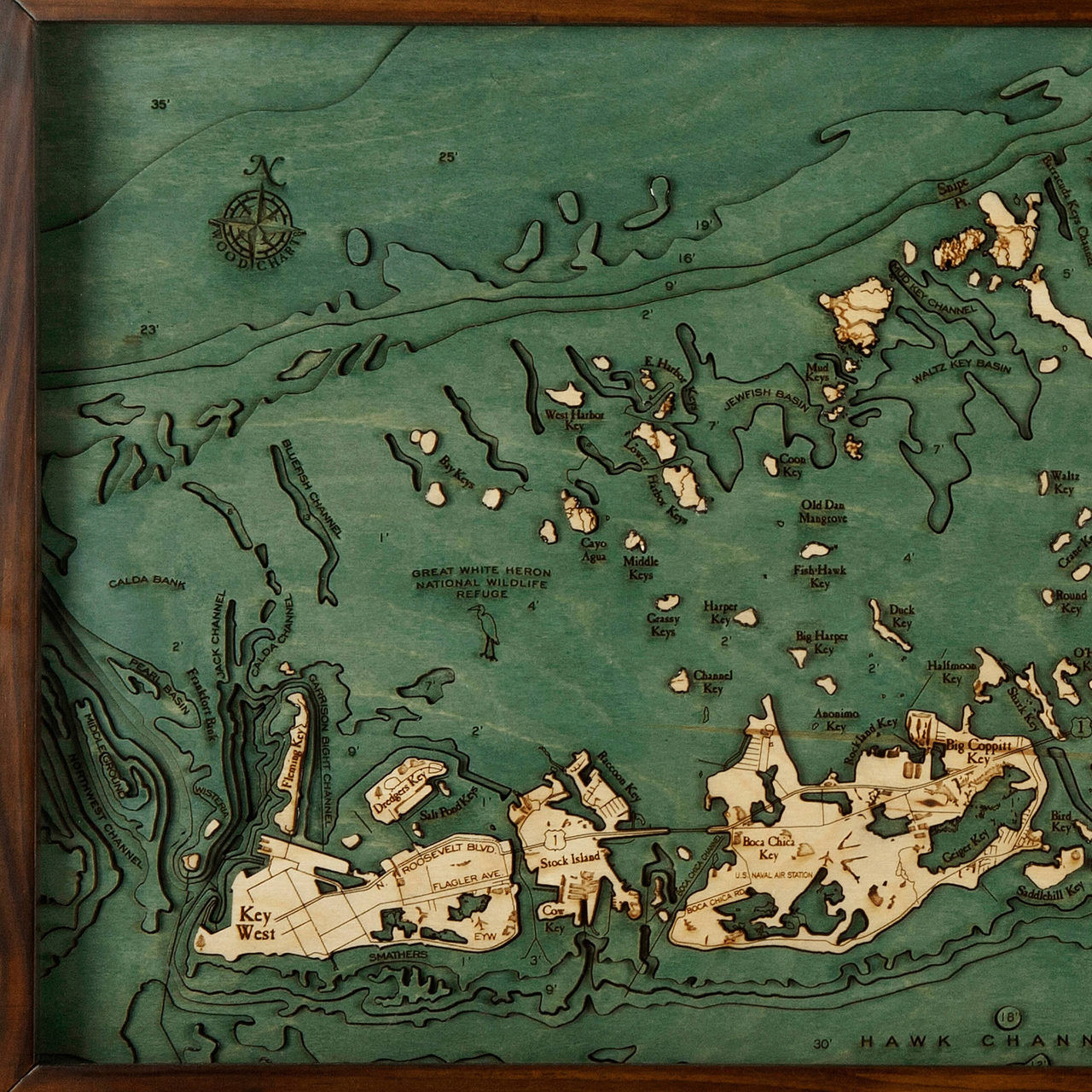Florida Keys Wooden Map Art | Topographic 3D Chart