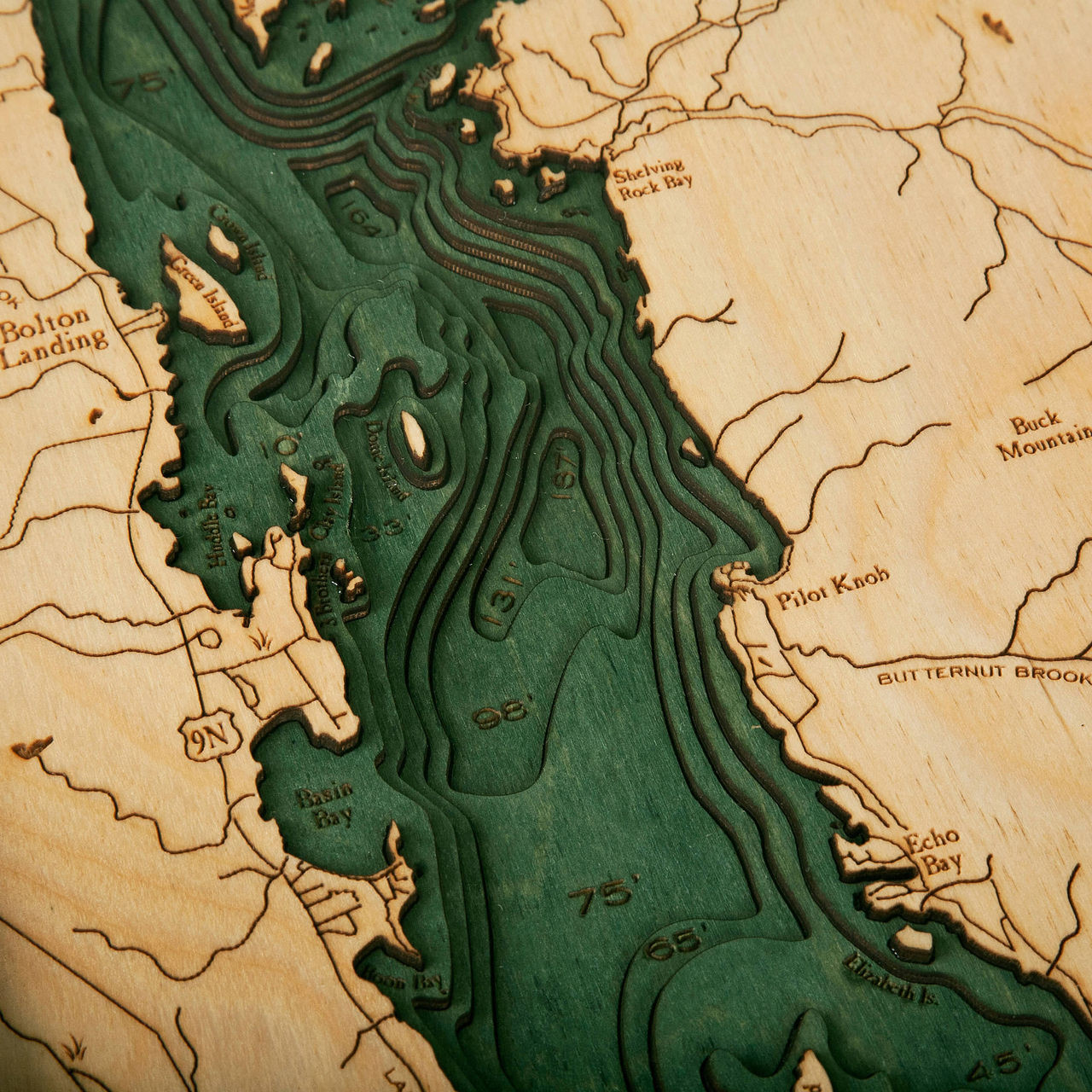 Lake George Wooden Map Art | Topographic 3D Chart