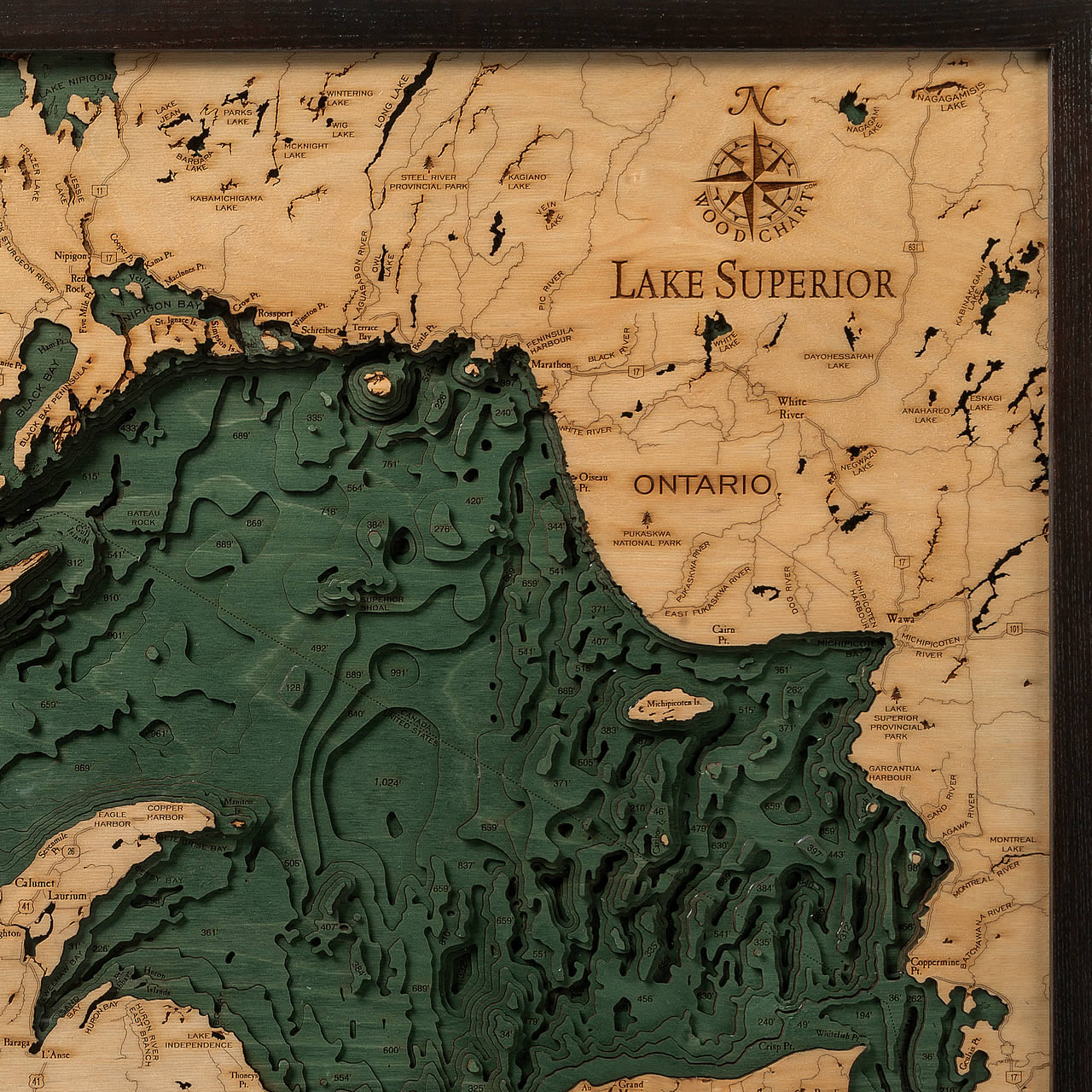 Lake Superior Wooden Map Art | Topographic 3D Chart