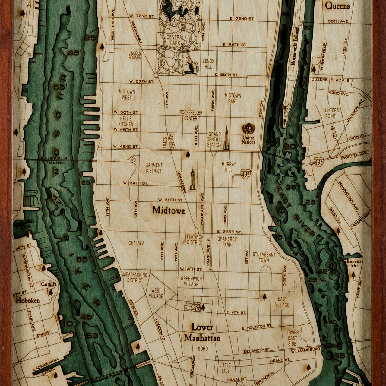 Manhattan NYC Wooden Map Art | Topographic 3D Chart