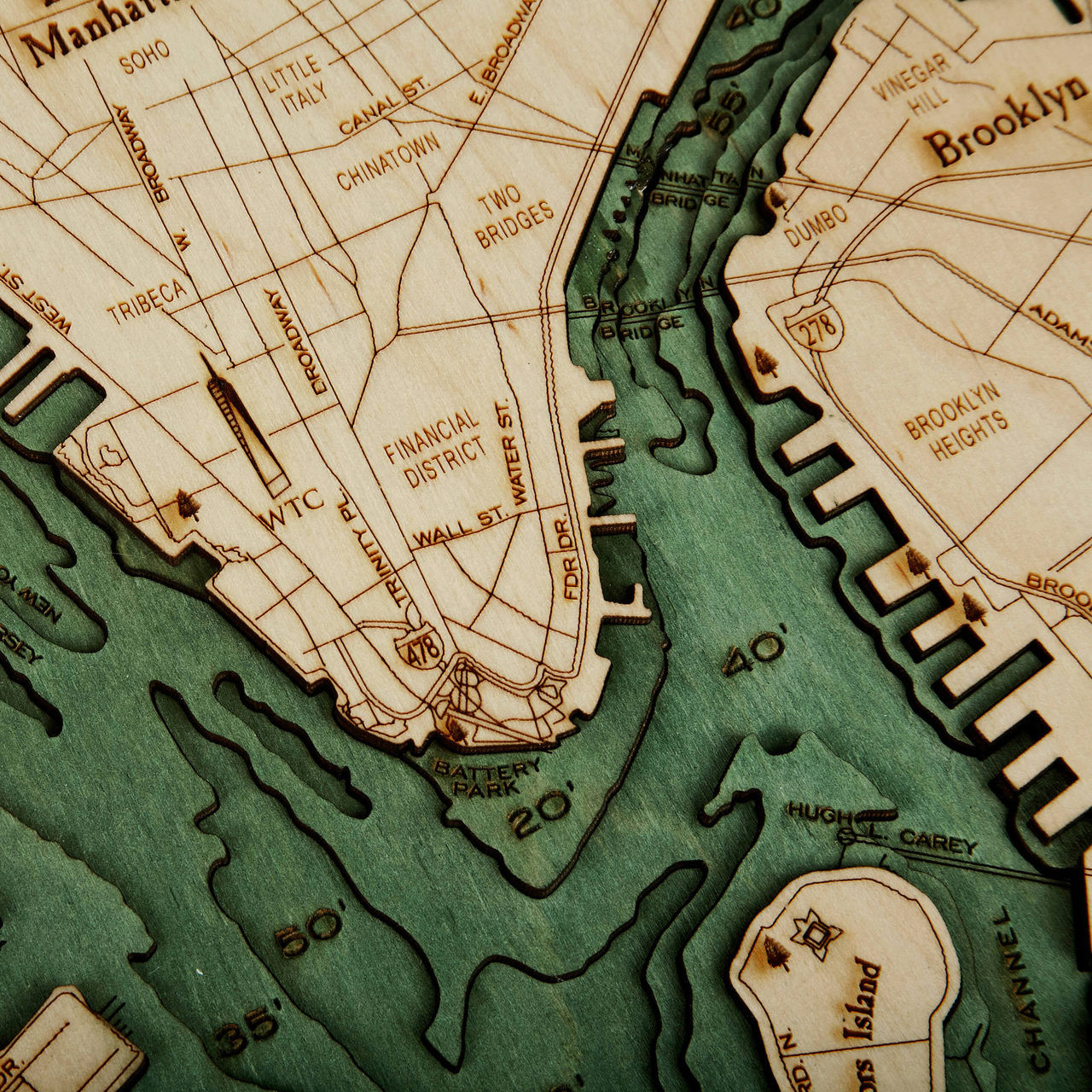 Manhattan NYC Wooden Map Art | Topographic 3D Chart