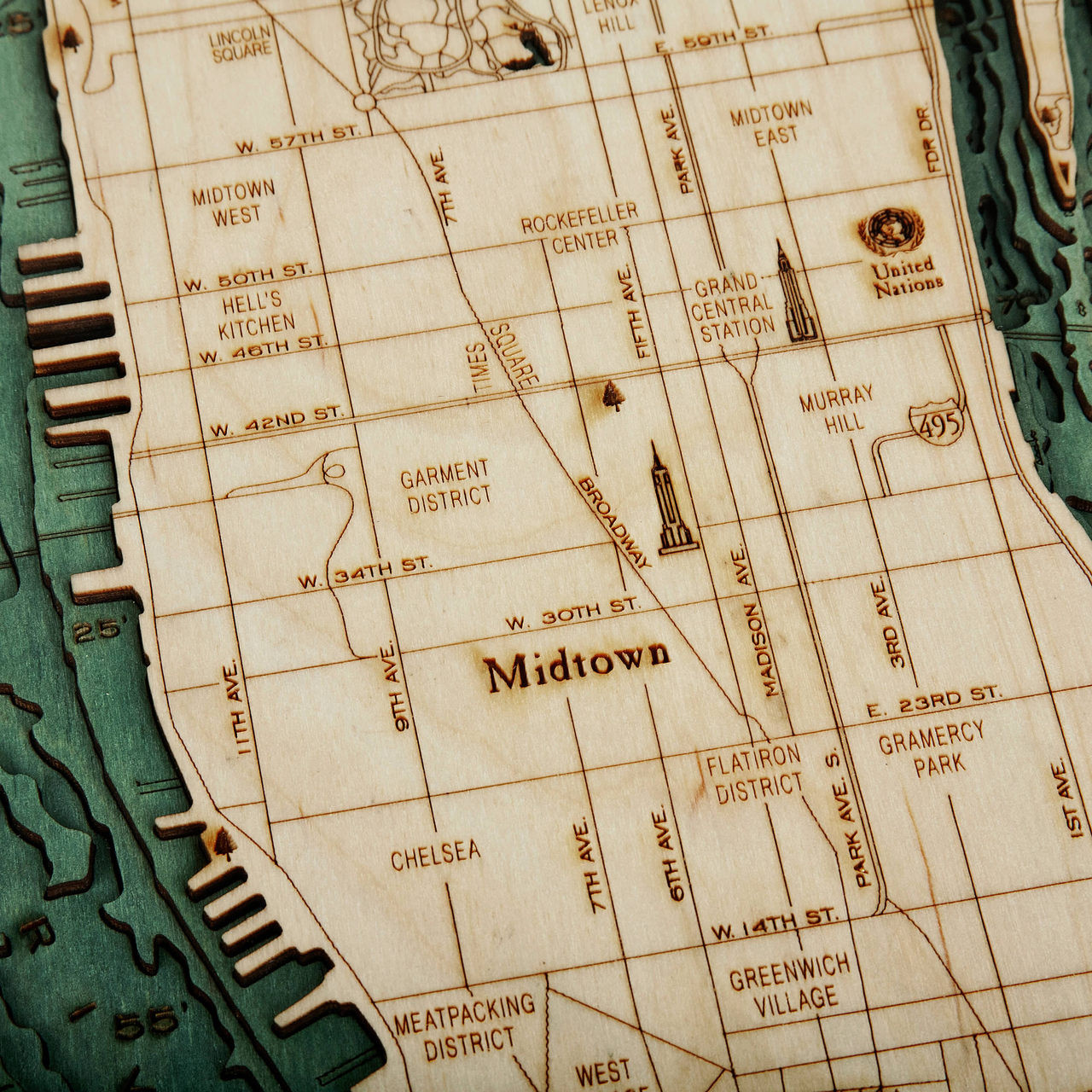 Manhattan NYC Wooden Map Art | Topographic 3D Chart