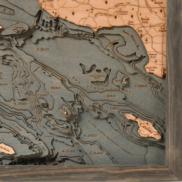 Santa Barbara - Channel Islands Wooden Map Art | 3D Chart